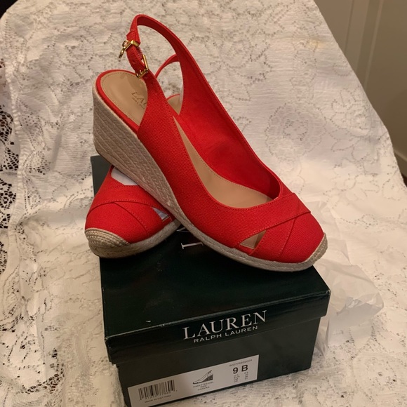 Lauren Ralph Lauren | Shoes | Nib Ralph Lauren Red Slingback Wedge ...